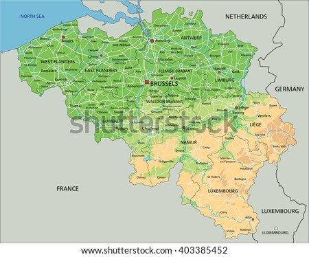 High Detailed Belgium Physical Map Labeling Image vectorielle de stock ...