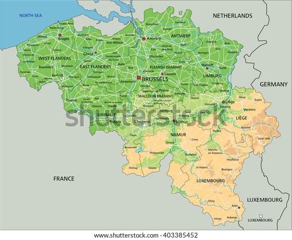 High Detailed Belgium Physical Map Labeling stockvector (rechtenvrij ...