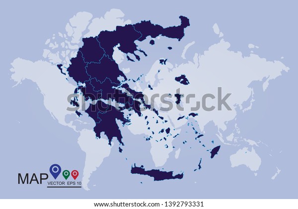 High Detailed Blue Map Greece Isolated Stock Vector (Royalty Free ...