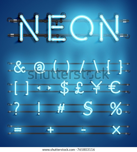 High Detailed Blue Neon Character Set Stock Vector (Royalty Free ...