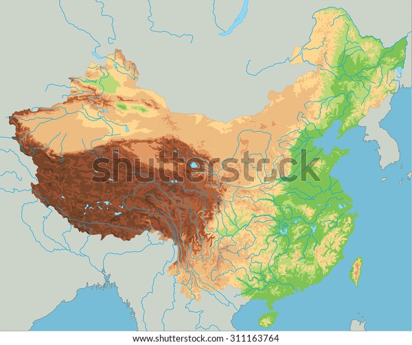 High Detailed China Physical Map Stock Vector (Royalty Free) 311163764 ...