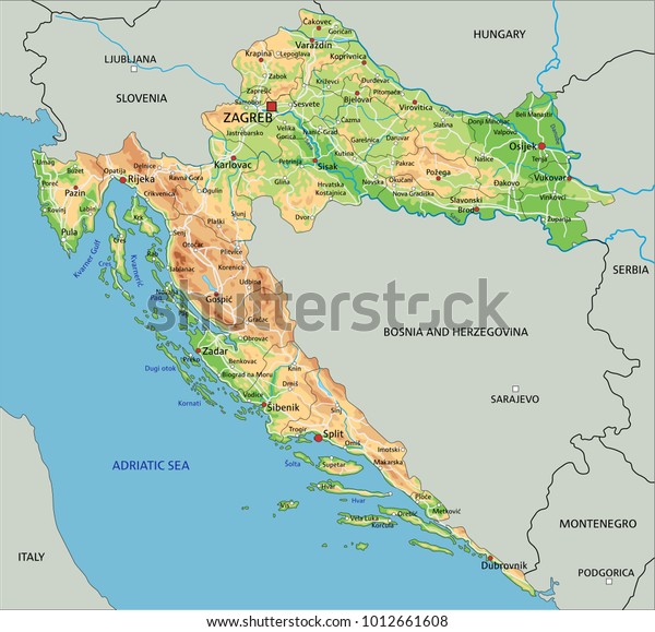 High Detailed Croatia Physical Map Labeling Stock Vector (Royalty Free ...