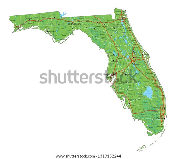 High Detailed Florida Physical Map Labeling Stock Vector (Royalty Free ...