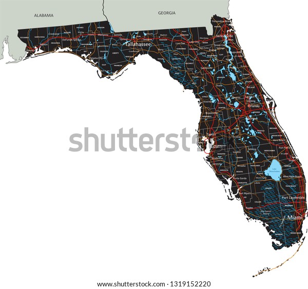 High Detailed Florida Road Map Labeling Stock Vector (Royalty Free ...