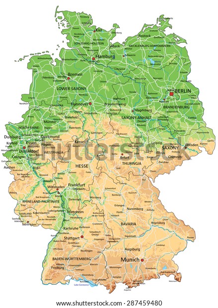 High Detailed Germany Physical Map Labeling Stock Vector (Royalty Free ...