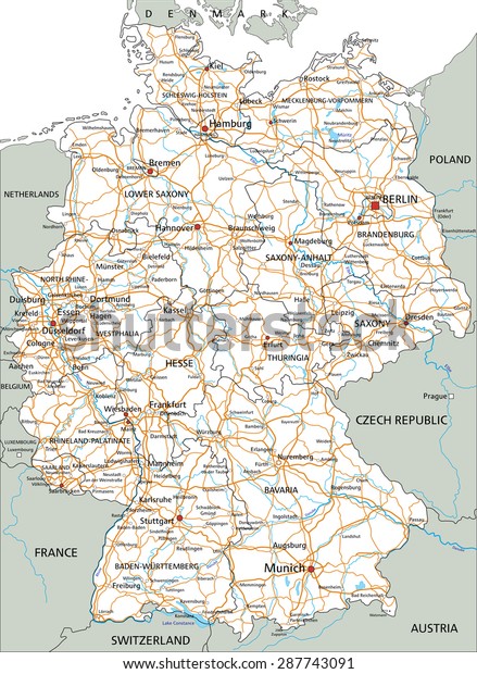 High Detailed Germany Road Map Labeling: เวกเตอร์สต็อก (ปลอดค่า ...