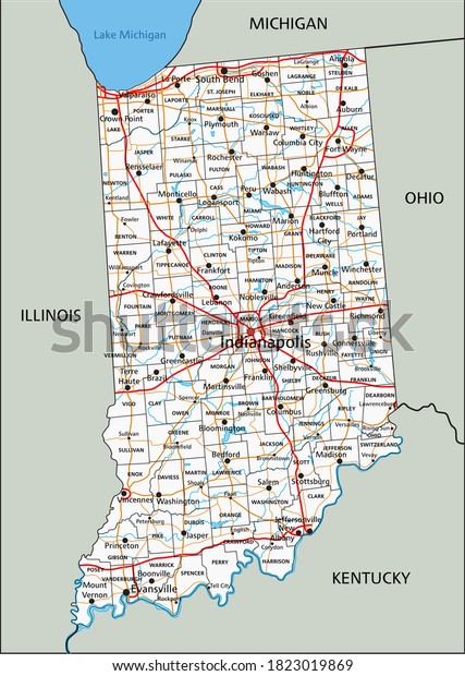 High Detailed Indiana Road Map Labeling Stock Vector (Royalty Free ...