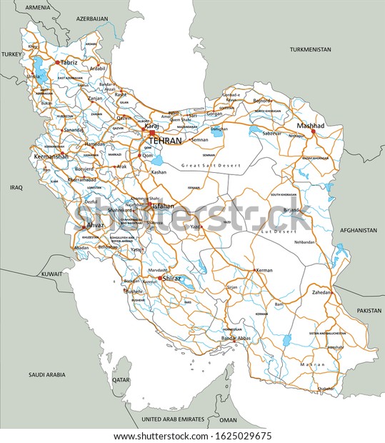 High Detailed Iran Road Map Labeling Stock Vector (Royalty Free ...