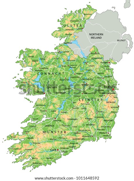 High Detailed Ireland Physical Map Labeling Stock Vector (Royalty Free ...