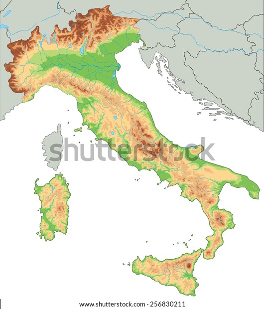 High detailed Italy physical map.