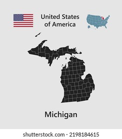 High Detailed Map State Michigan United Stock Vector (Royalty Free ...