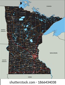 High Detailed Minnesota Road Map Labeling Stock Vector (Royalty Free ...