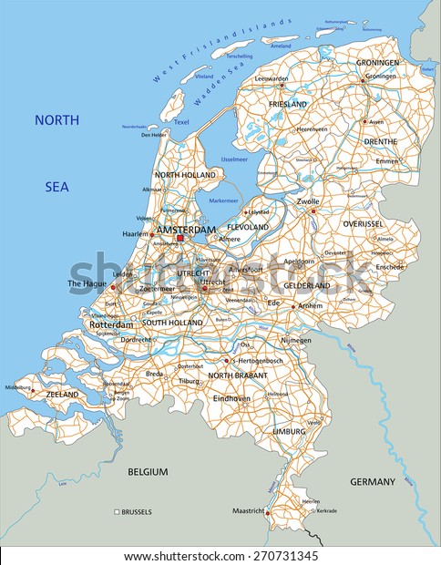 High Detailed Netherlands Road Map Labeling stockvector (rechtenvrij ...