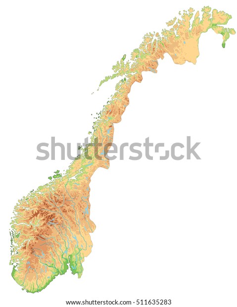 High Detailed Norway Physical Map Stock Vector (Royalty Free) 511635283 ...