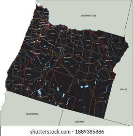 High Detailed Oregon Road Map Labeling Stock Vector (Royalty Free ...