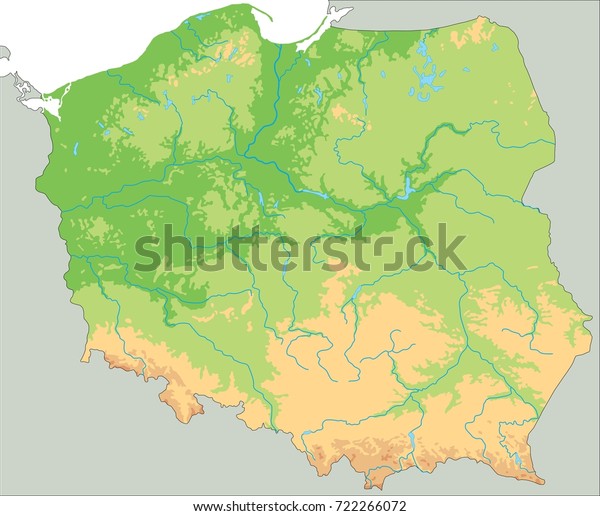 High Detailed Poland Physical Map Stock Vector (Royalty Free) 722266072 ...
