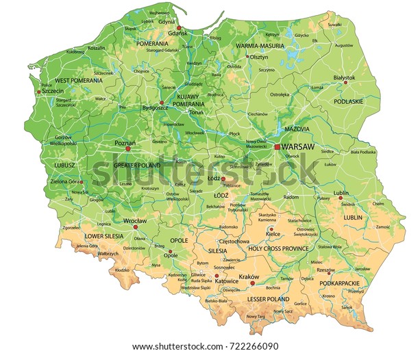 High Detailed Poland Physical Map Labeling: vetor stock (livre de ...