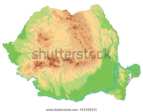 High Detailed Romania Physical Map: vector de stock (libre de regalías ...