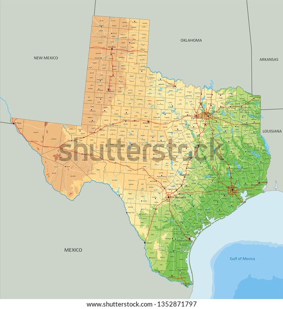 High Detailed Texas Physical Map Labeling: Vector có sẵn (miễn phí bản ...