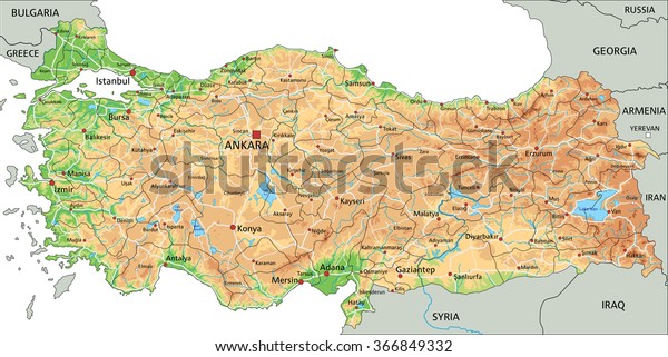Stock vektor „High Detailed Turkey Physical Map Labeling“ (bez ...