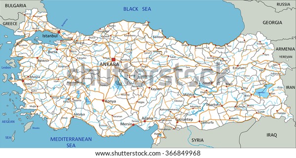 High Detailed Turkey Road Map Labeling Stock Vector (Royalty Free ...