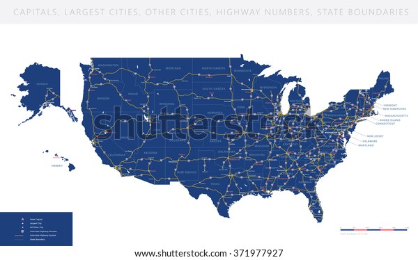 High Detailed Usa Road Map Vector Stock Vector (Royalty Free) 371977927 ...