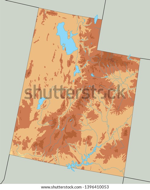 High Detailed Utah Physical Map Stock Vector (Royalty Free) 1396410053 ...