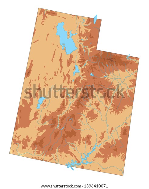High Detailed Utah Physical Map Stock Vector (Royalty Free) 1396410071 ...