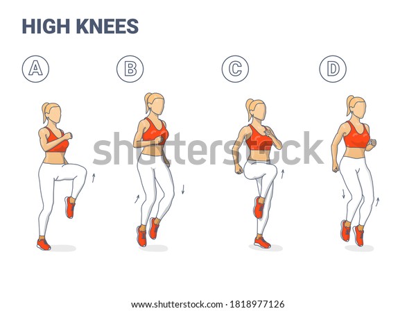 High Knees Woman Exercise Guide Colorful Stock Vector (Royalty Free ...