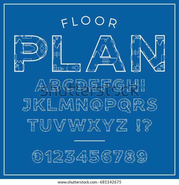 High quality detailed 'Floor plan' display font, vector. Ideal for ...