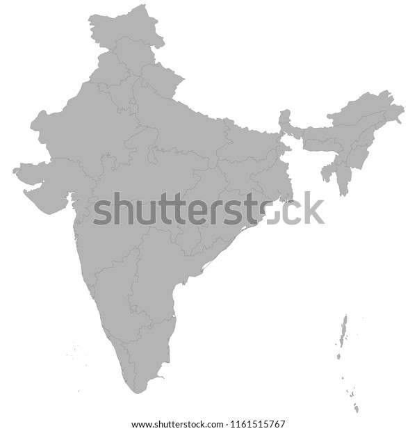 High quality map of India with borders of the regions on white background