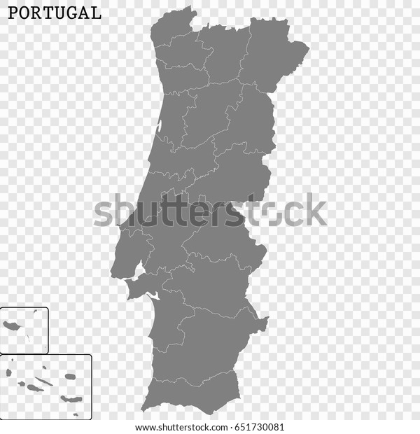 High quality map of Portugal with borders of the regions or counties