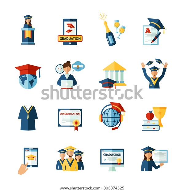 High School College Graduation Flat Pictograms Stock Vector (Royalty ...