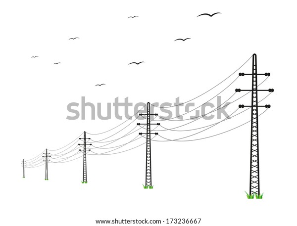 High Voltage Power Lines Birds On Stock Vector (Royalty Free) 173236667 ...