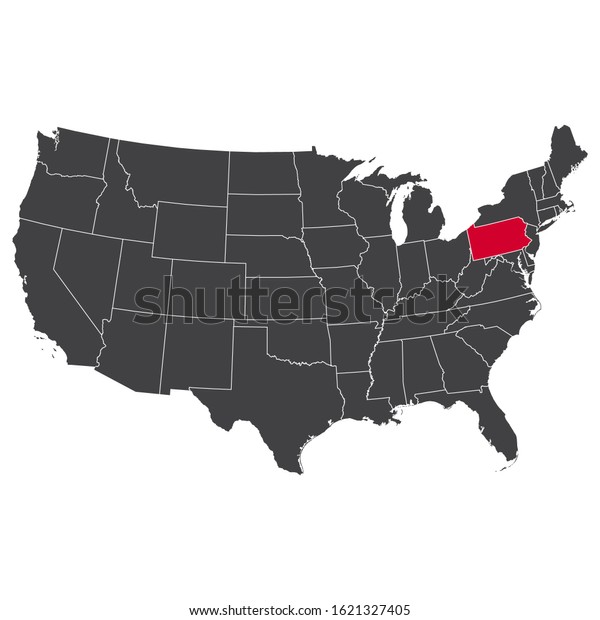 Highlighted Red Pennsylvania Map On Dark Stock Vector (Royalty Free ...