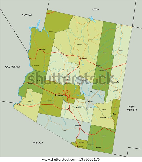 Highly detailed editable political map with separated layers. Arizona.