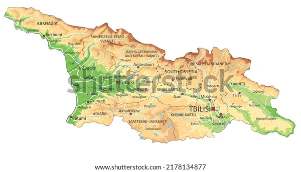 Highly Detailed Georgia Physical Map Labeling: เวกเตอร์สต็อก (ปลอดค่าลิขสิทธิ์) 2178134877 ...