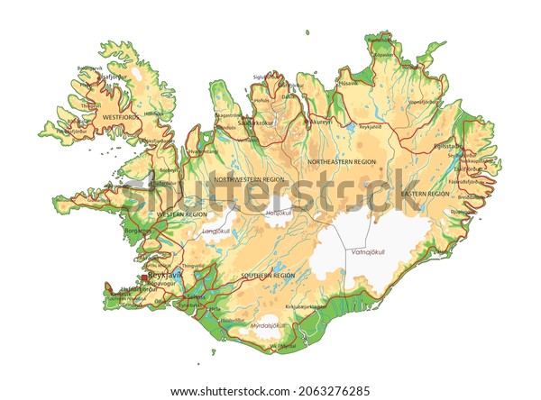 Highly Detailed Iceland Physical Map Labeling Stock Vector (Royalty ...