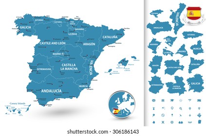 Highly Detailed Map Spain Administrative Divisions: เวกเตอร์สต็อก (ปลอด ...