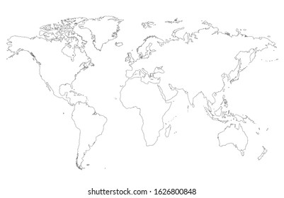 World Map Outline Thin Country Borders: เวกเตอร์สต็อก (ปลอดค่าลิขสิทธิ์ ...