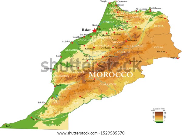 Highly Detailed Physical Map Morocco: vector de stock (libre de ...