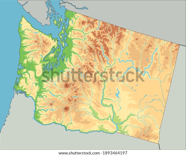 Highly Detailed Washington Physical Map Stock Vector (Royalty Free ...
