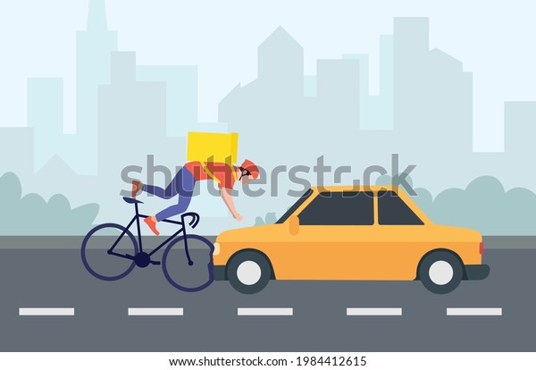 Highway Accident Collision Car Bicycle On Stock Vector (Royalty Free ...