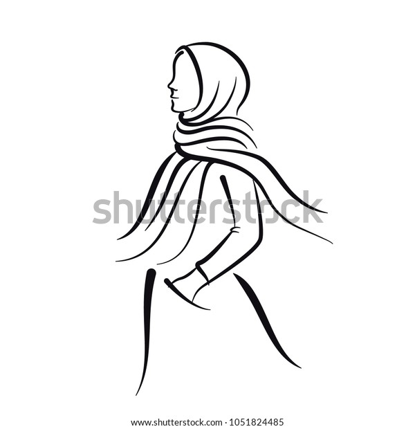 Hijaber Line Art Illustration Vector