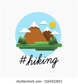 Hiking Hashtag Mountains Trees Clouds Sun Stock Vector (Royalty Free ...