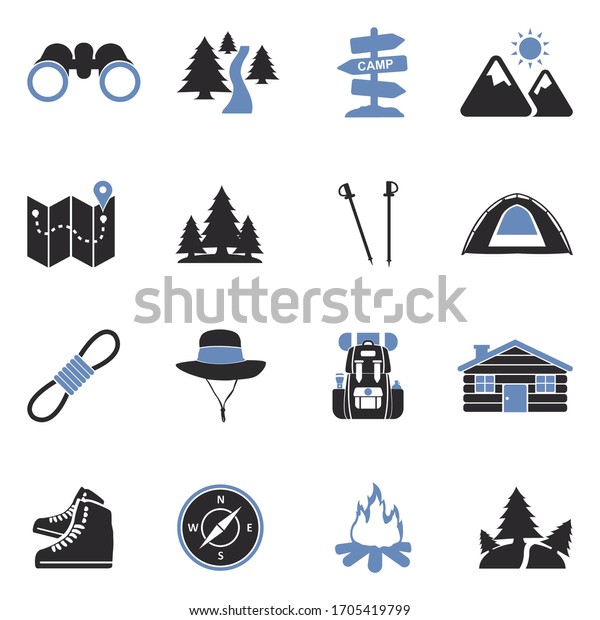 Hiking Icons Two Tone Flat Design Stock Vector (Royalty Free ...