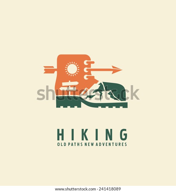Hiking logo design template. Adventure symbol vector concept. Boot with ...