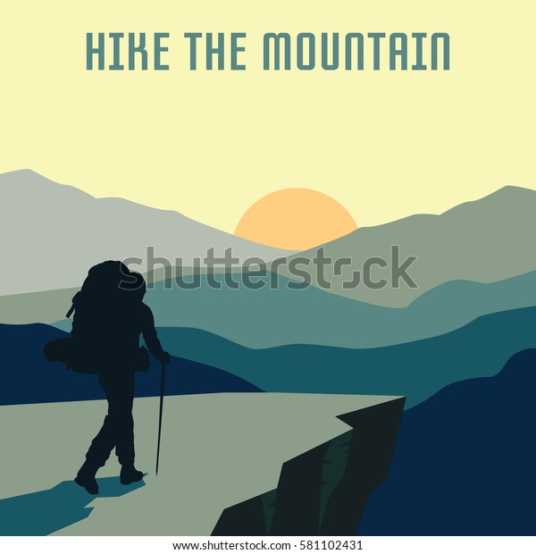 Hiking Mountaineering Poster Stock Vector (Royalty Free) 581102431