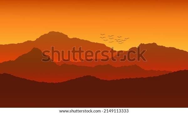 Hill Mountain Red Sunset Sky Background Stock Vector (Royalty Free ...