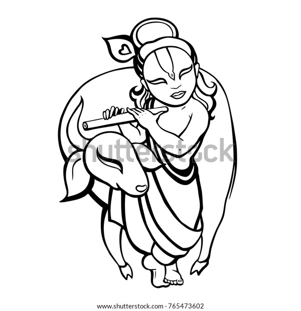 Hindu God Krishna Vector Hand Drawn Stock Vector (Royalty Free) 765473602